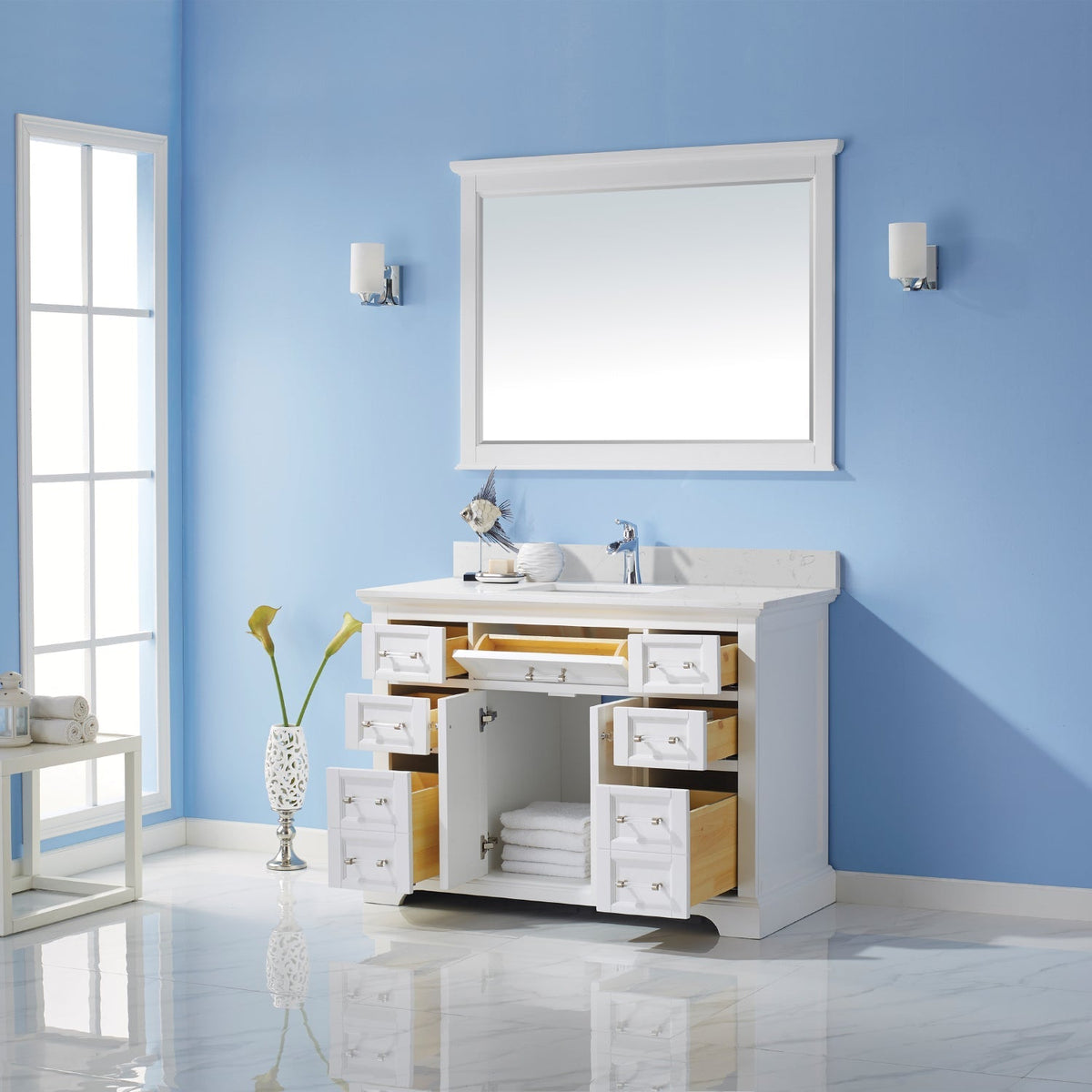 Vinnova Lorna 48" Single Vanity in White and Composite Carrara White S