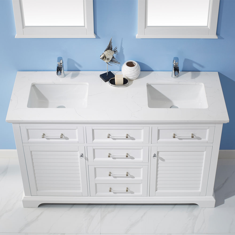 Vinnova Lorna 60" Double Vanity in Finnish Green and Composite Carrara