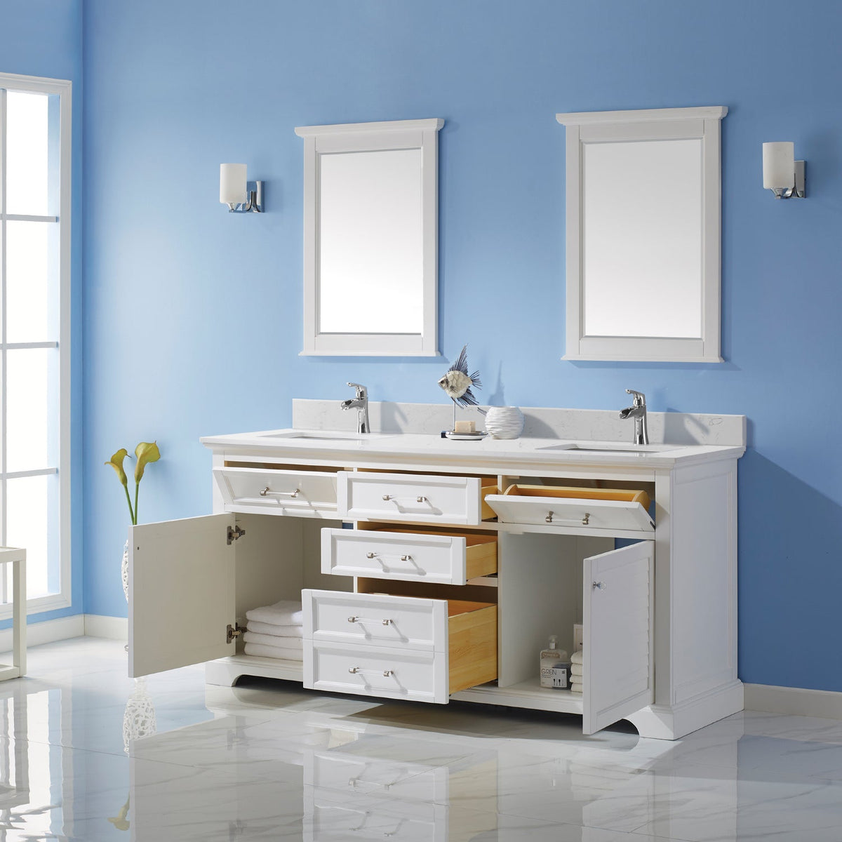 Vinnova Lorna 72" Double Vanity in Finnish Green and Composite Carrara