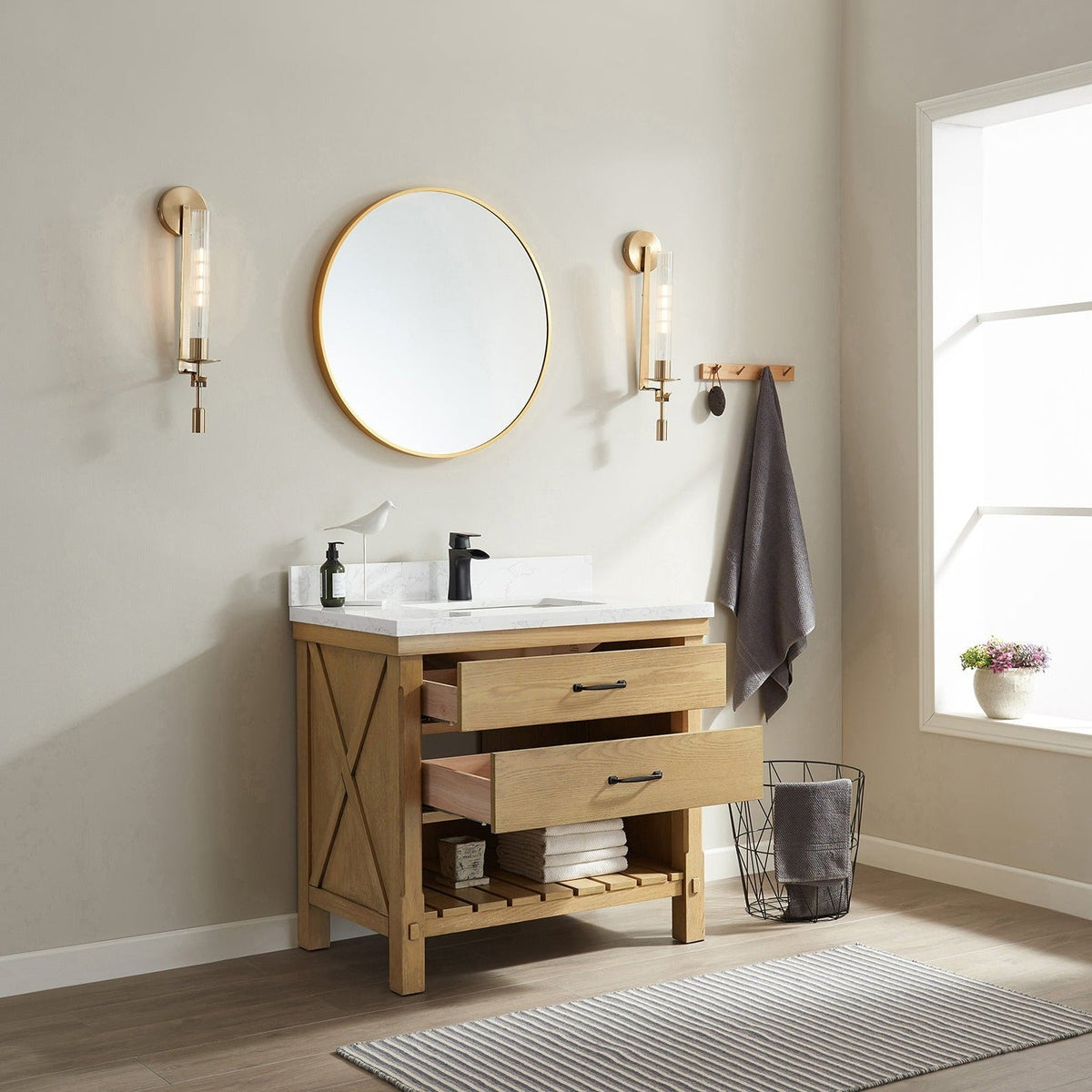 Vinnova Valencia 36" Vanity in Washed Ash with White Composite Grain S
