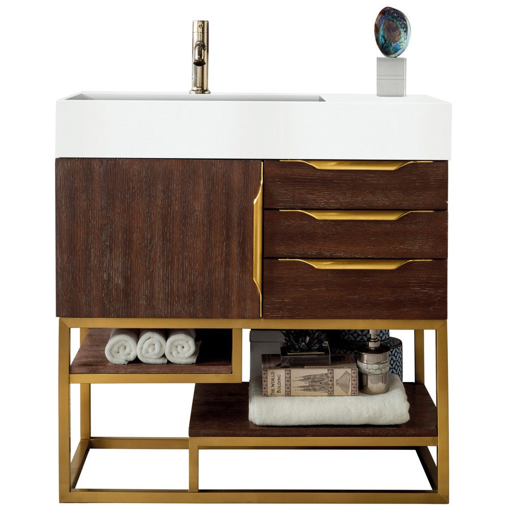 James Martin Columbia 36" Coffee Oak - Radiant Gold Single Vanity