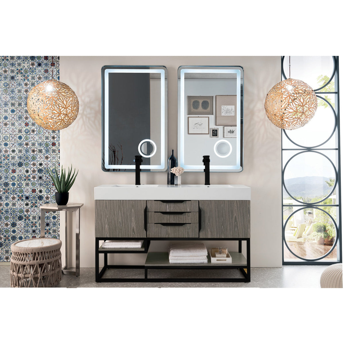 James Martin Columbia 59" Ash Gray - Matte Black Double Vanity